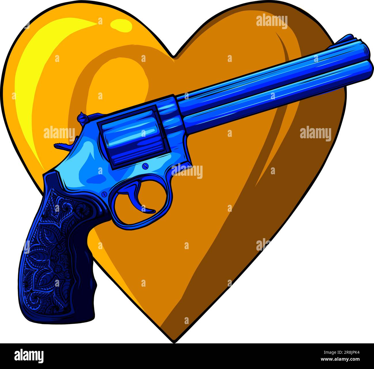 Classic Gold Revolver Vector Illustration On White Background Stock