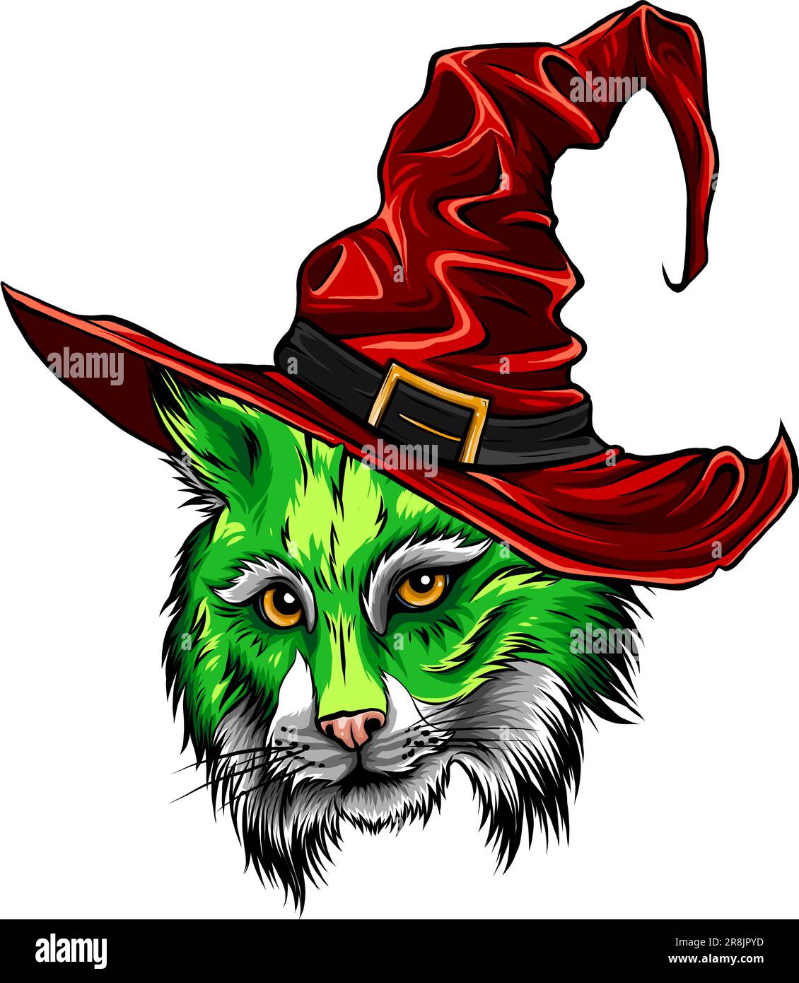 head lynx with witch hat vector illustration on white background ...