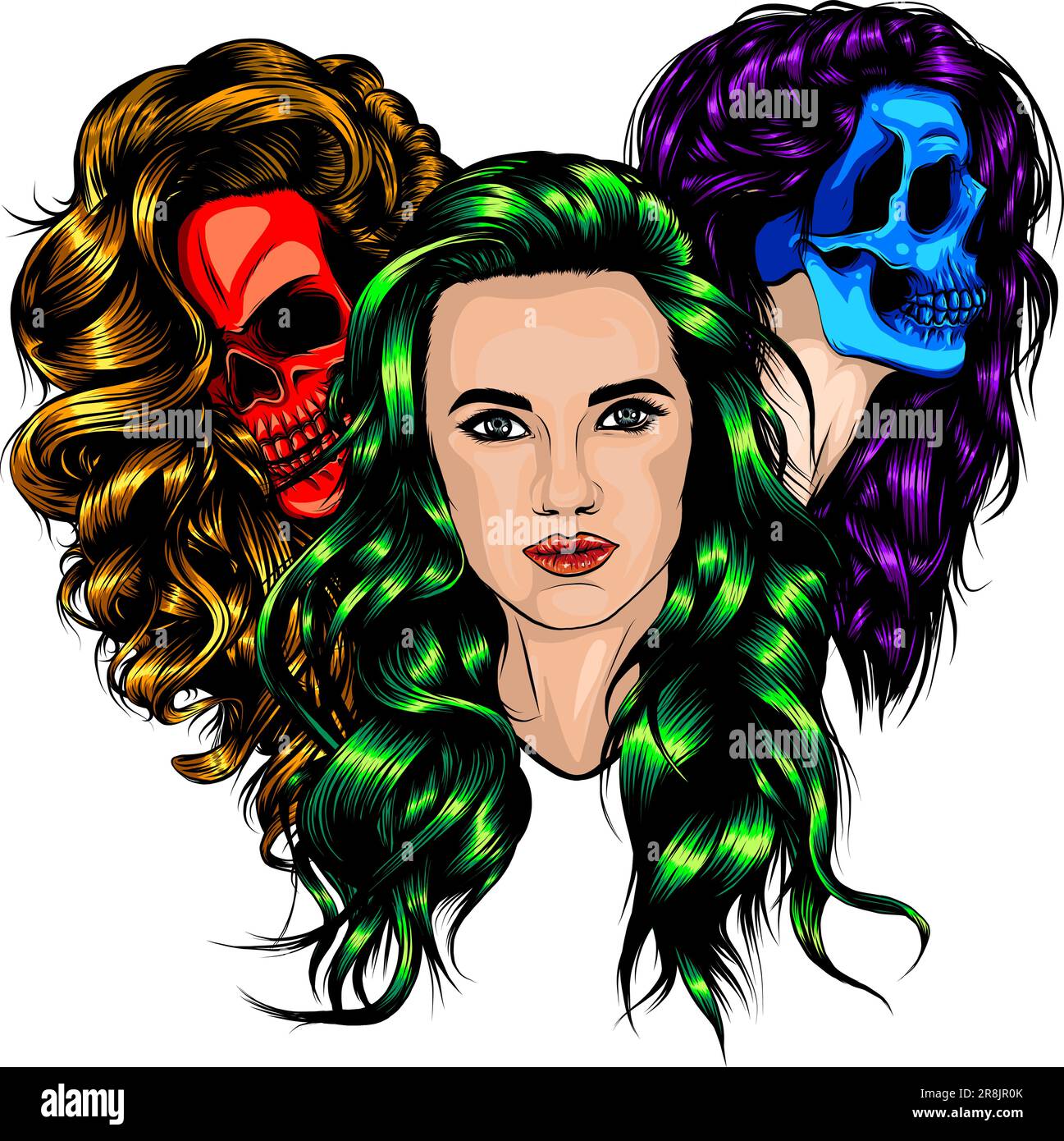 Set of female skulls. vector illustration on white background. digital ...