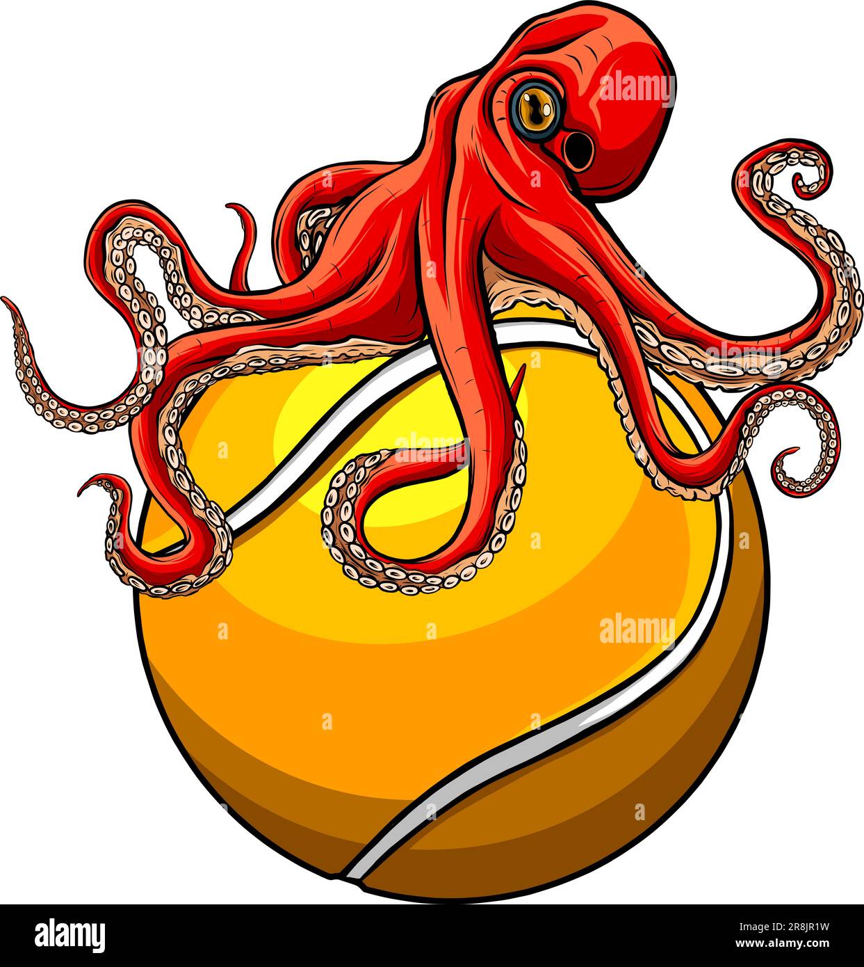 Octopus on tennis ball vector illustration on white background Stock ...