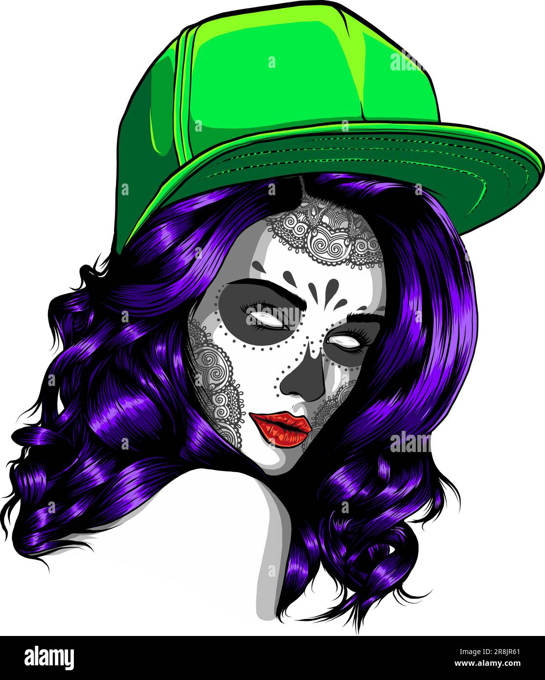 sugar woman skull with hat vector illustration on white background ...