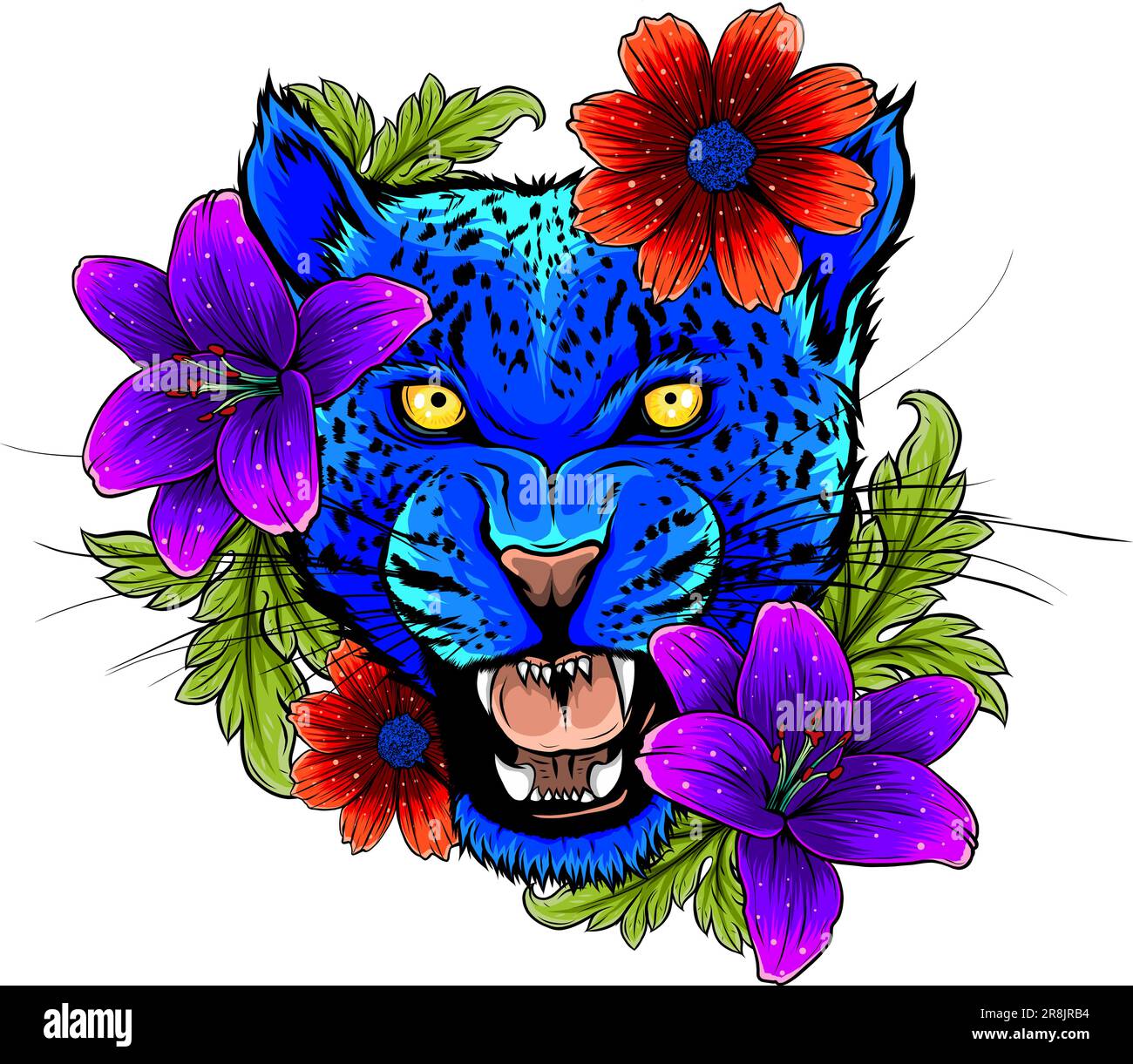 vector Leopard Head With Color Flower Wreath Stock Vector Image & Art ...