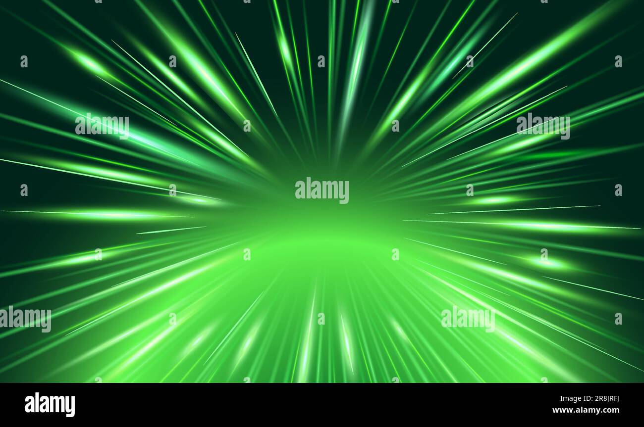 Green glowing lines and rays of strong energy. Super energy radiation ...