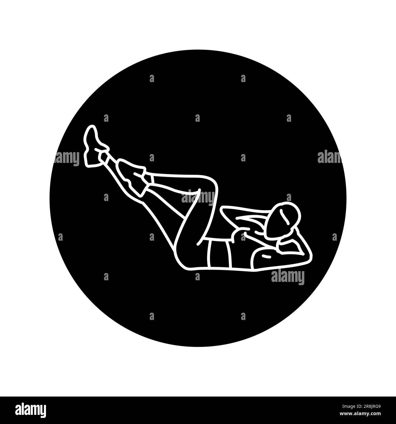 Woman doing Bicycles black line icon. Cross body crunches exercise ...