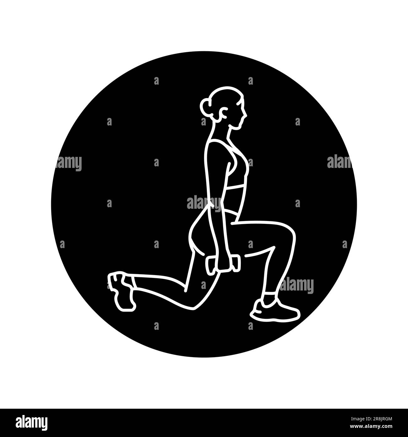 Woman does lunges with dumbbells black line icon. Pictogram for web ...
