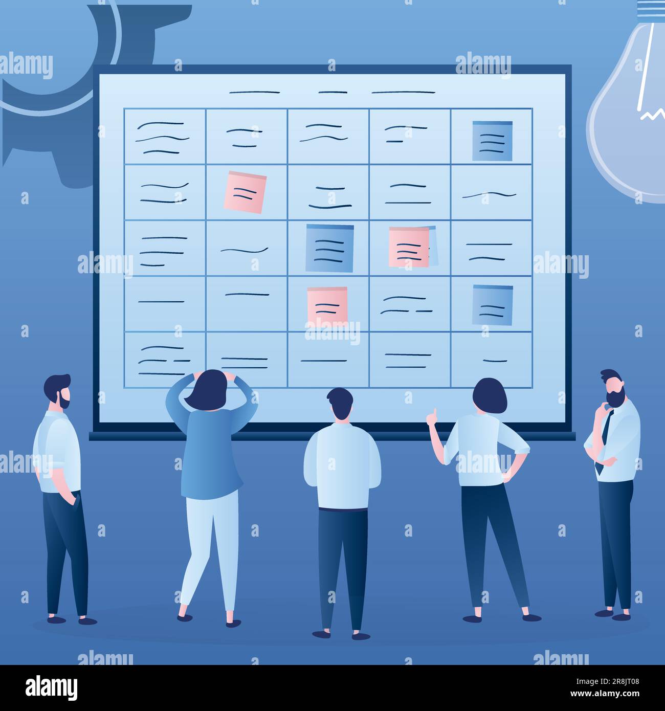 Priorities in work. Business people employees standing in front of work ...