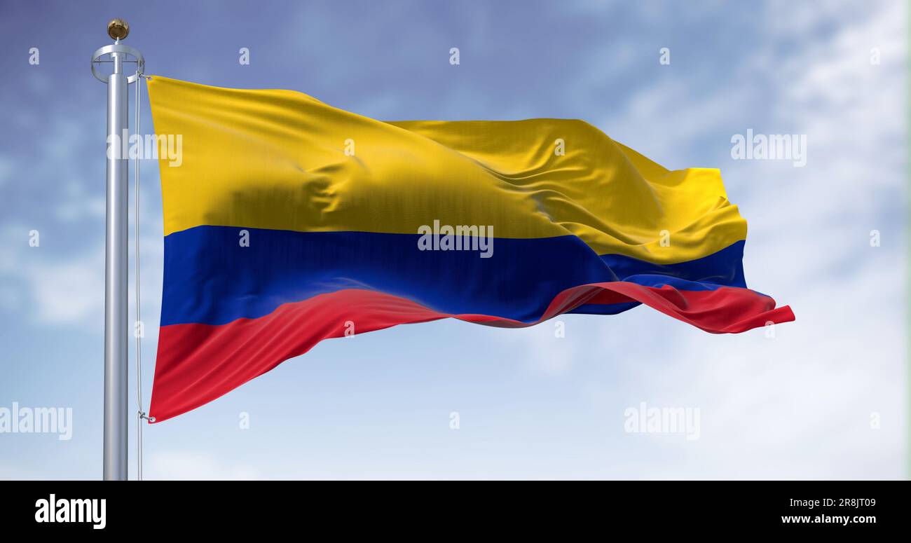 Colombia national flag waving in the wind on a clear day. Horizontal ...