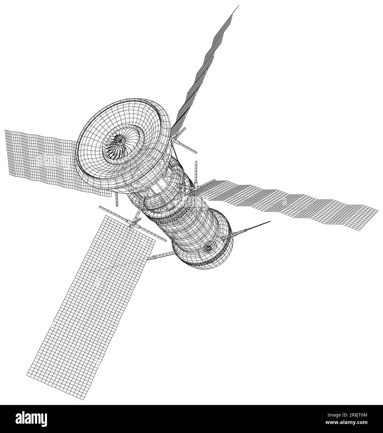 Space station communications satellite. Wireframe low poly mesh vector ...