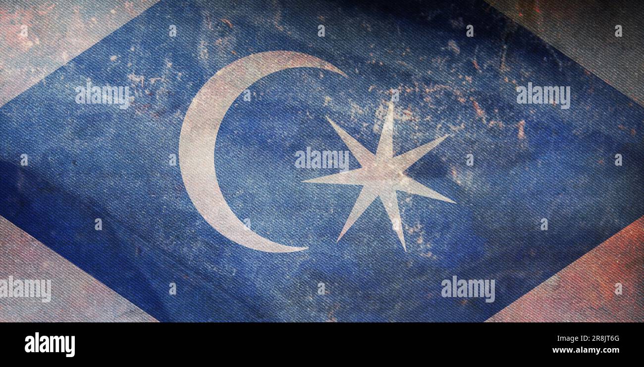 Top view of retro flag Bendera Permaisuri Johor Malaysia with grunge texture. Malaysian travel ...