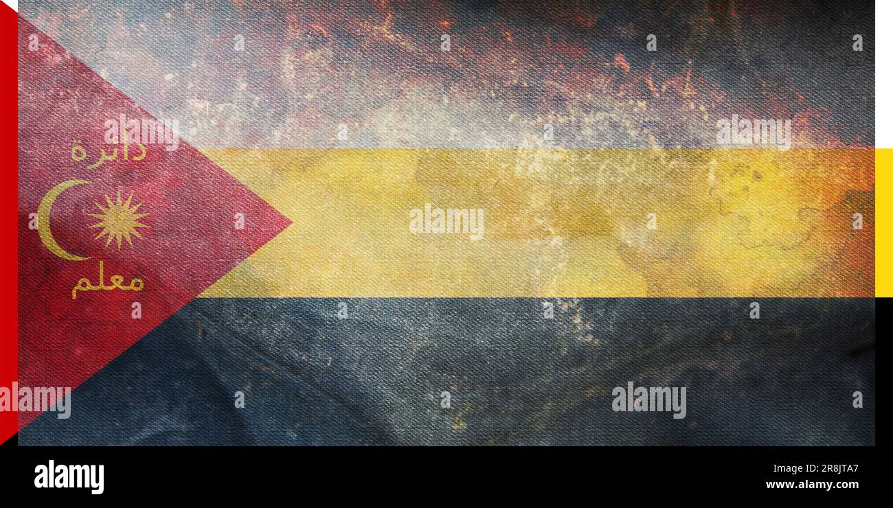 Top view of retro flag Daerahmualimflag Malaysia with grunge texture. Malaysian travel and ...