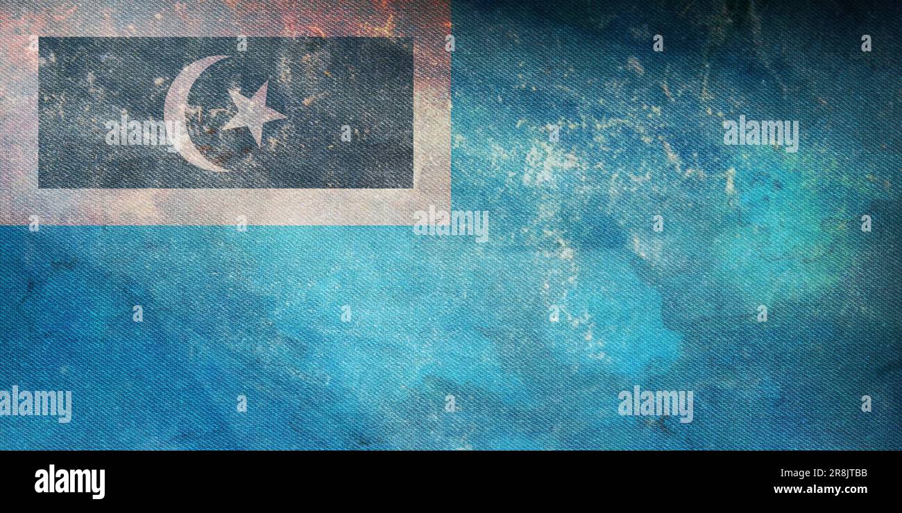 Top view of retro flag Dungun, Terengganu Malaysia with grunge texture. Malaysian travel and ...