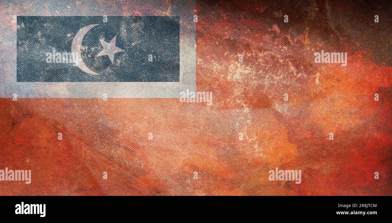 Top view of retro flag Hulu Terengganu, Terengganu Malaysia with grunge texture. Malaysian ...