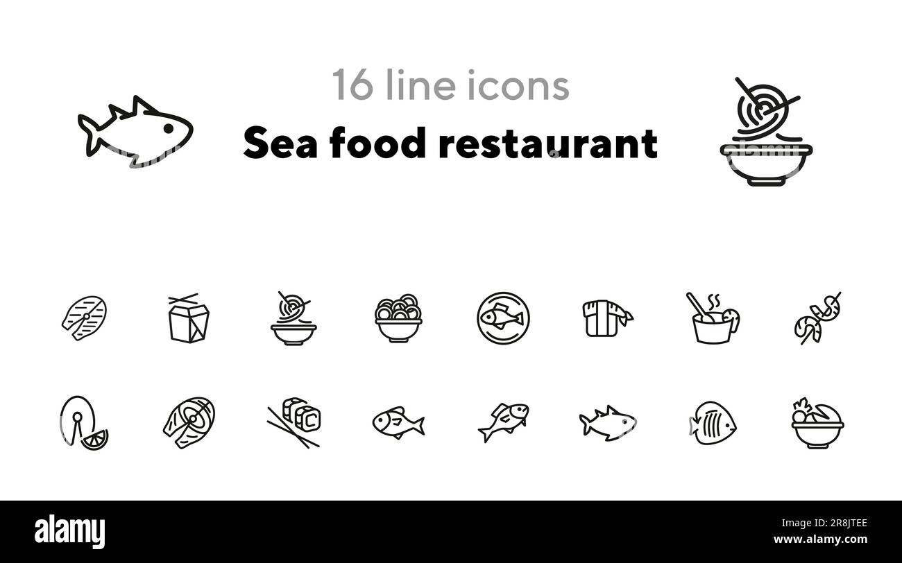 Sea food restaurant line icon set Stock Vector Image & Art - Alamy