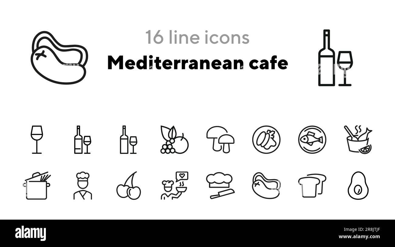 Mediterranean cafe line icon set Stock Vector Image & Art - Alamy