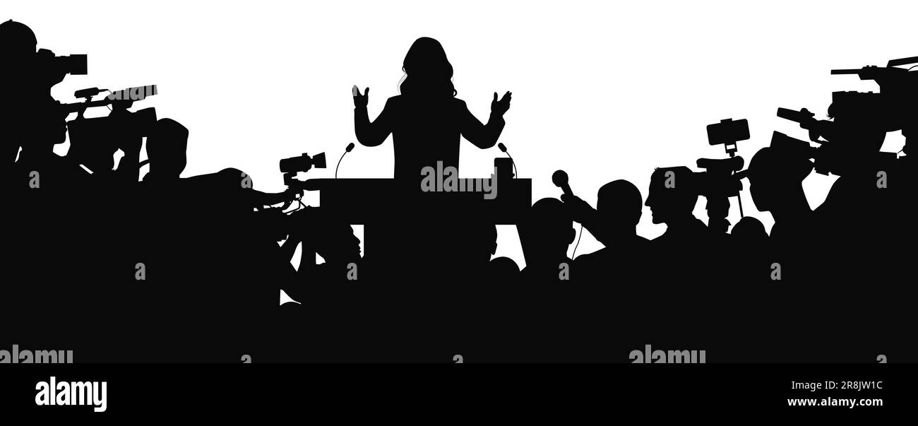 Woman being interviewed in front of many cameras and crowd Stock Vector ...