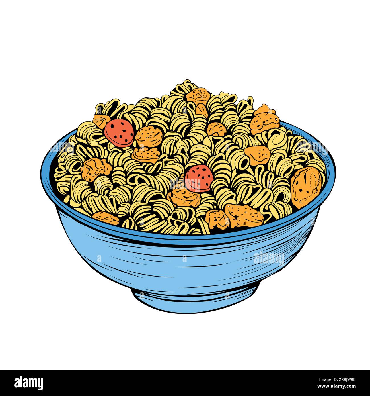 Pasta traditional italian cuisine in colored sketch style, vector ...