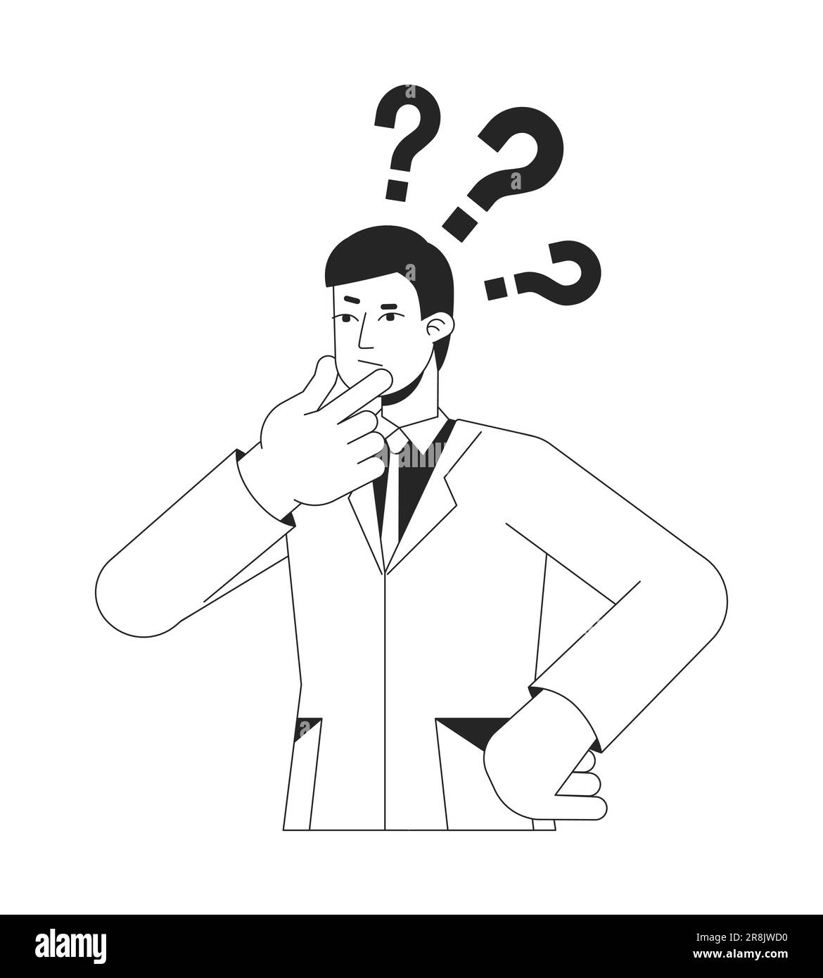 White collar worker brainstorming bw concept vector spot illustration ...