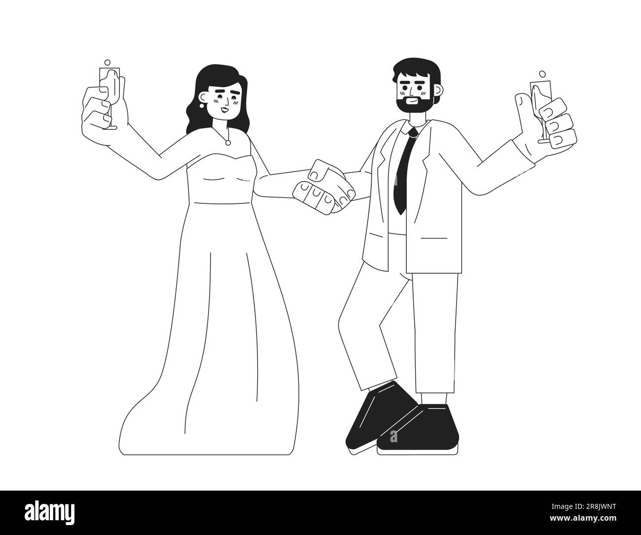 Happy Couple Celebrating Wedding Anniversary Monochromatic Flat Vector 4461