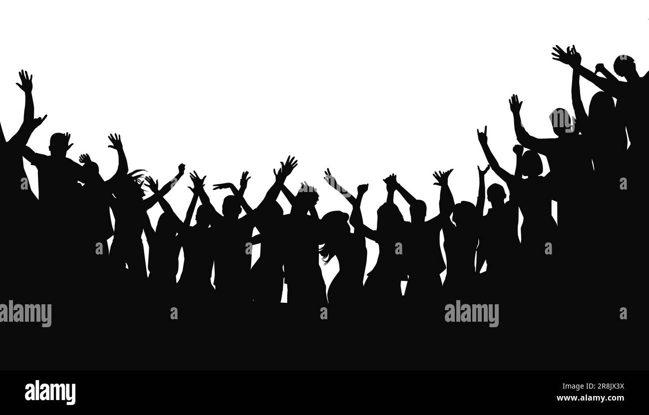 Cheering crowd at a concert. People raising hand at the concert, crowd ...