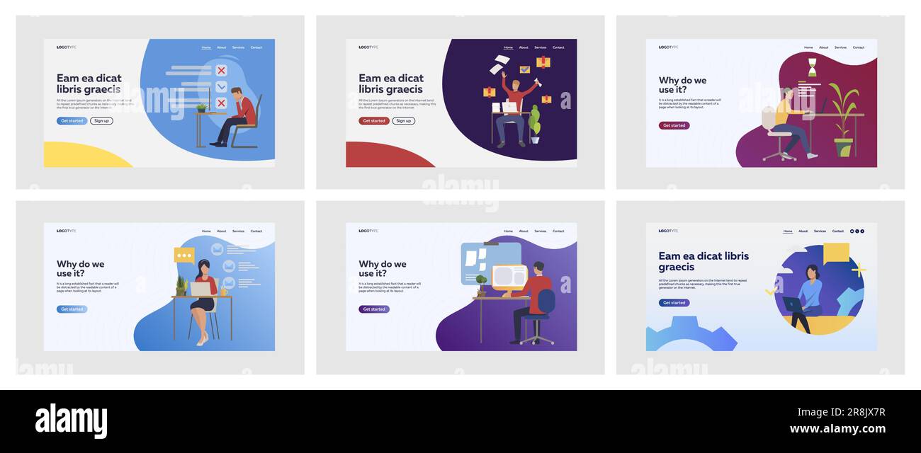 Set of overwhelmed employees working in deadline Stock Vector Image ...