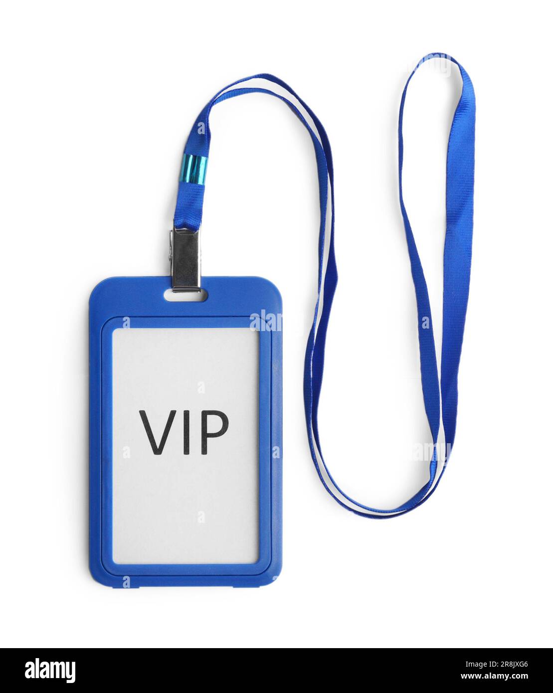 Blue vip badge isolated on white, top view Stock Photo - Alamy