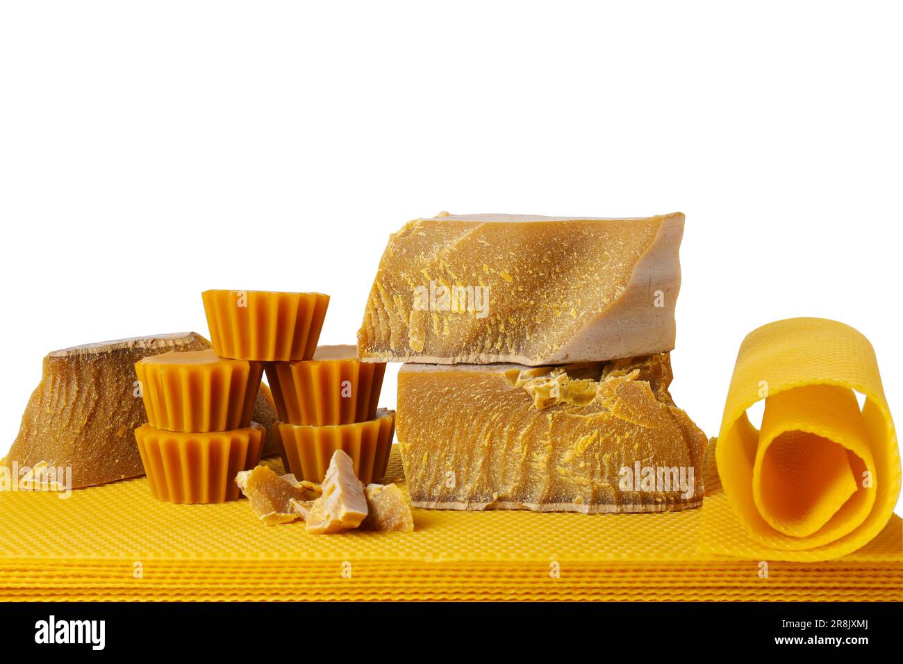 Different natural beeswax blocks and sheets on white background Stock ...