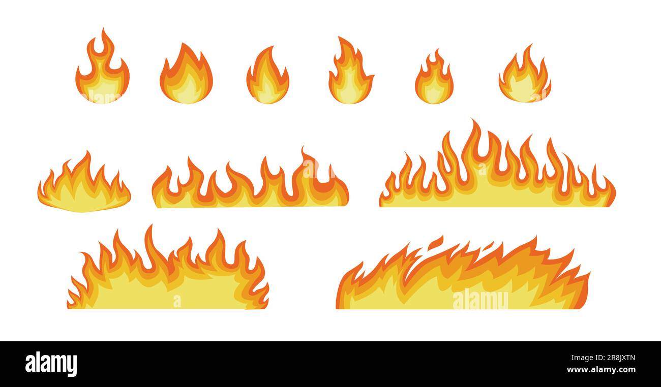 Cartoon Fire Flames Set isolated on White Background, Vector ...