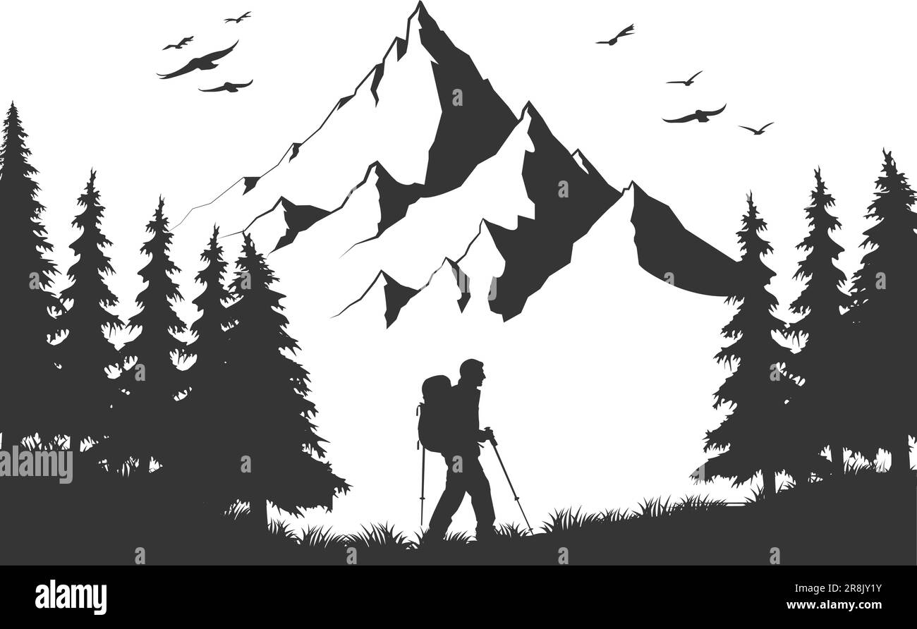 Hiker person hiking or trekking with backpack walking in mountain ...