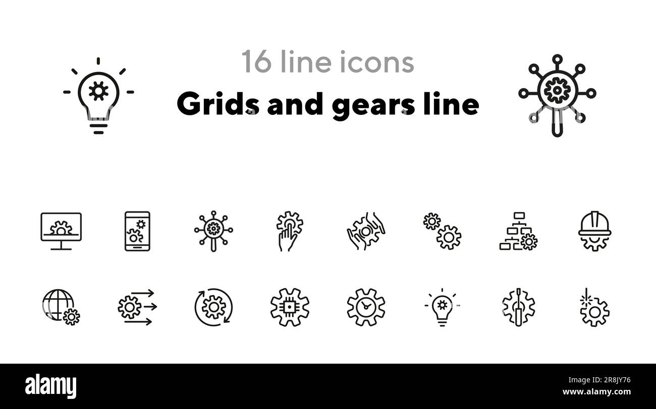 Grids and gears line icons Stock Vector Image & Art - Alamy