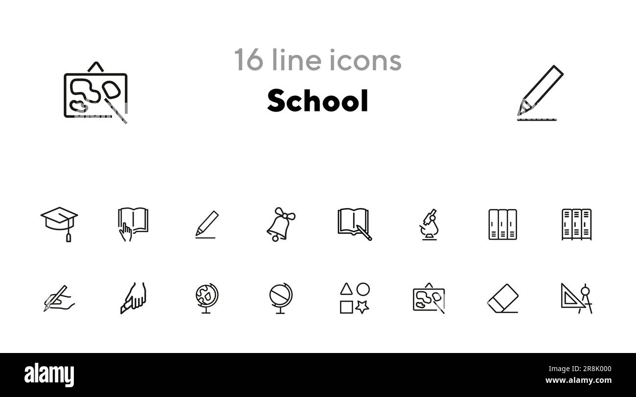 School line icon set. Microscope, globe Stock Vector Image & Art - Alamy
