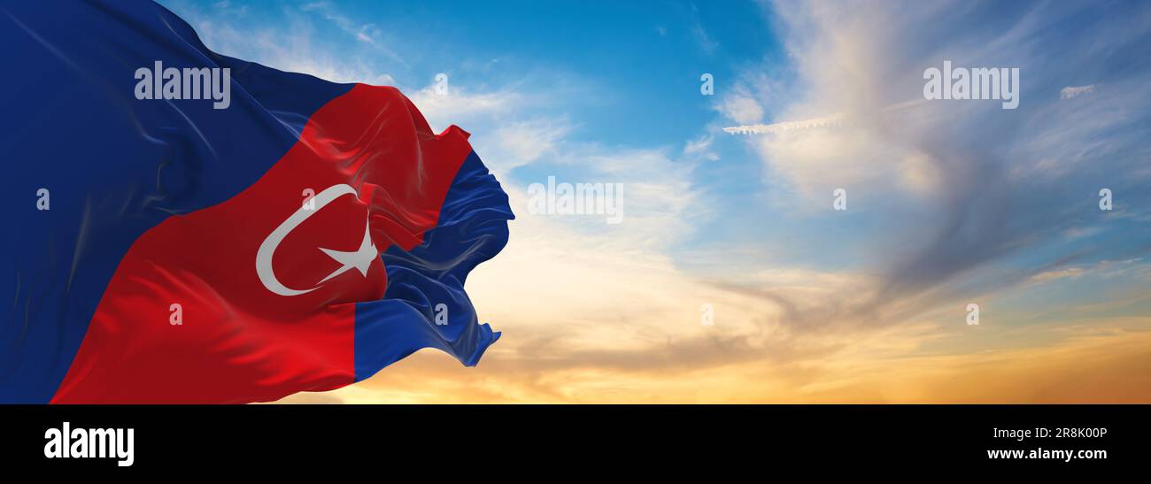 official flag of Kluang, Johor Malaysia at cloudy sky background on ...