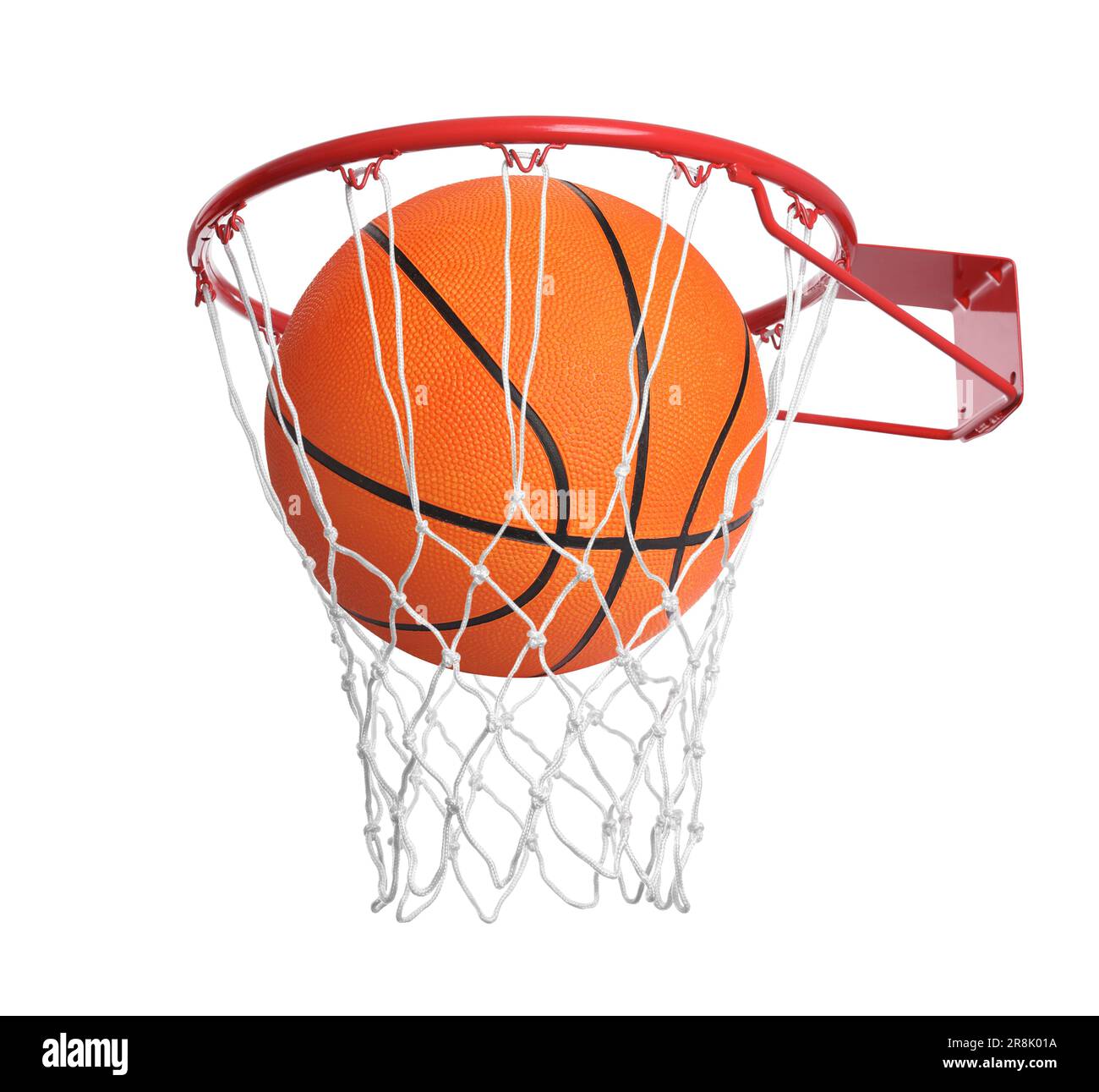 Basketball ball in hoop with net isolated on white Stock Photo - Alamy