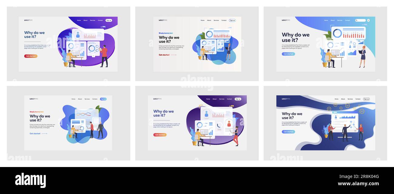 Set of business people analyzing charts and profiles Stock Vector Image ...