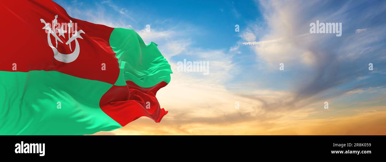 official flag of Machang, Kelantan Malaysia at cloudy sky background on ...