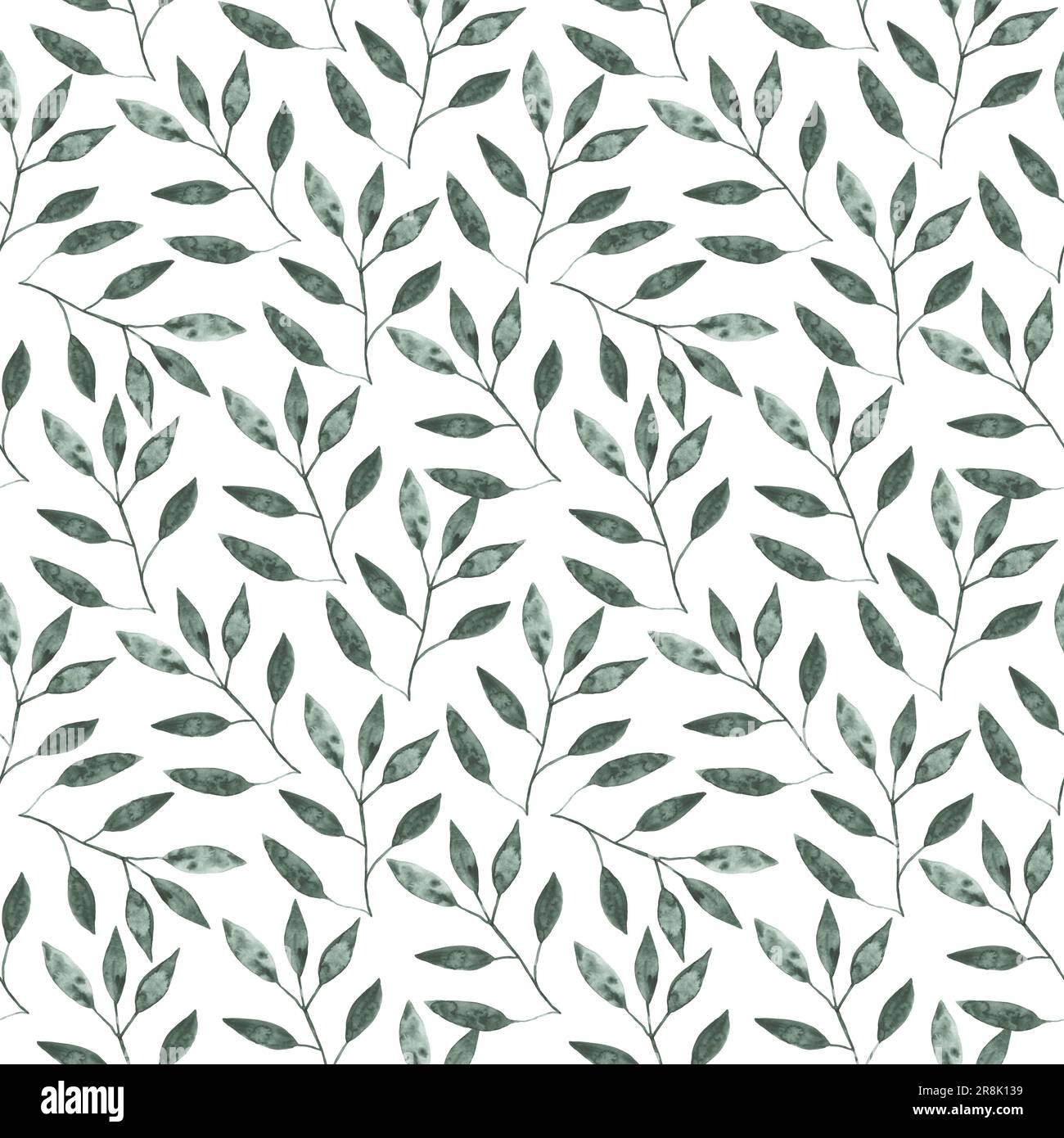 Watercolor seamless pattern with cute pastel blue branches and leaves ...