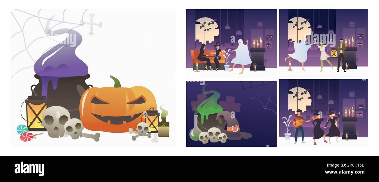 Collection of Halloween horror party illustrations Stock Vector Image ...