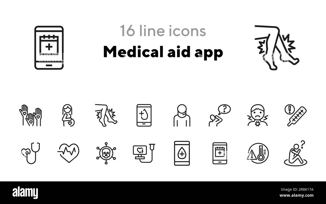 Medical aid app line icon set Stock Vector Image & Art - Alamy
