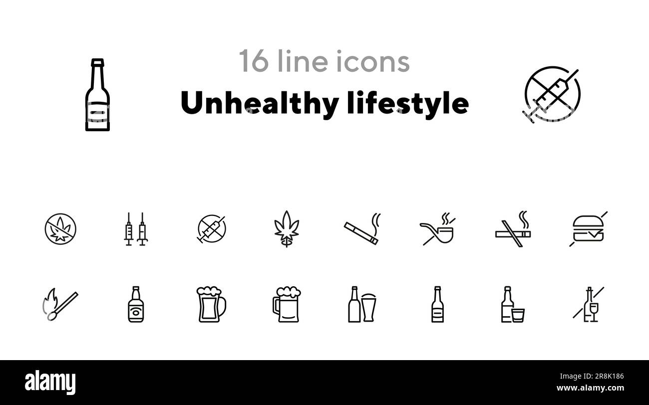 Unhealthy Lifestyle Icon Healthy Lifestyle Line Icon Stock