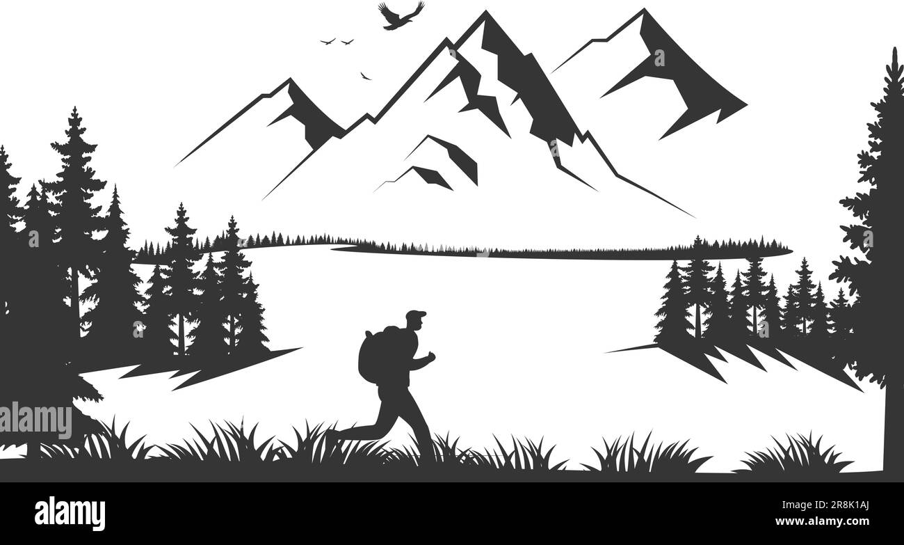 Runner silhouette. Skyrunning poster. Extreme sports. Vector Mountain ...
