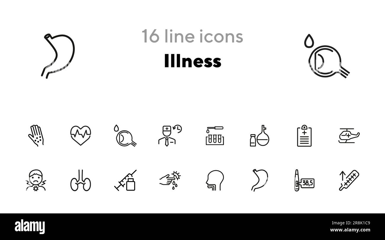 Illness line icon set. Analysis, sore throat Stock Vector Image & Art ...