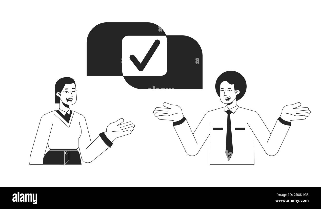 Coworkers collaboration bw concept vector spot illustration Stock ...
