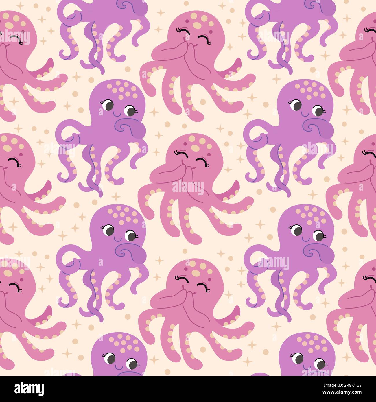 Seamless childish pattern with cute happy octopuses. Vector ...