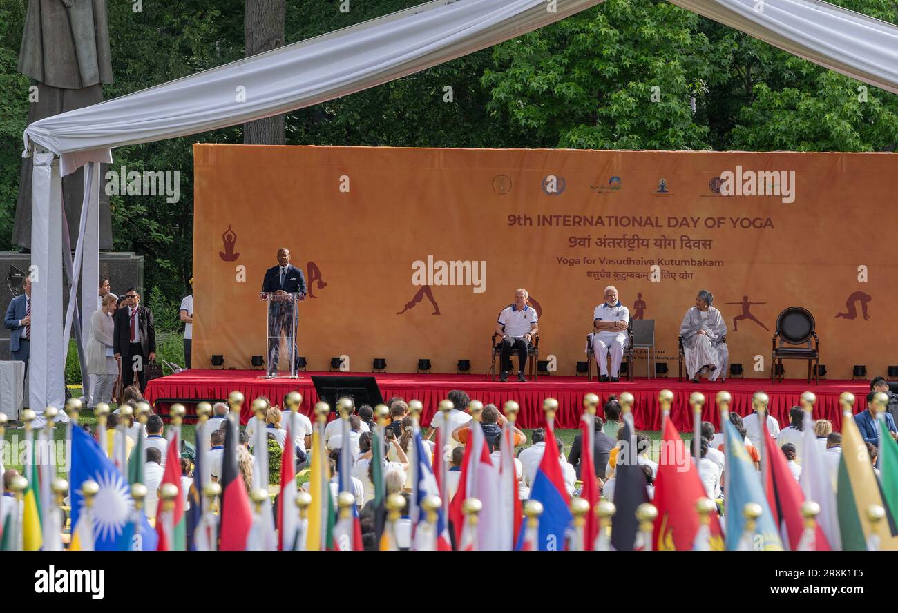 New York, United States. 21st June, 2023. Mayor Eric Adams speaks ...
