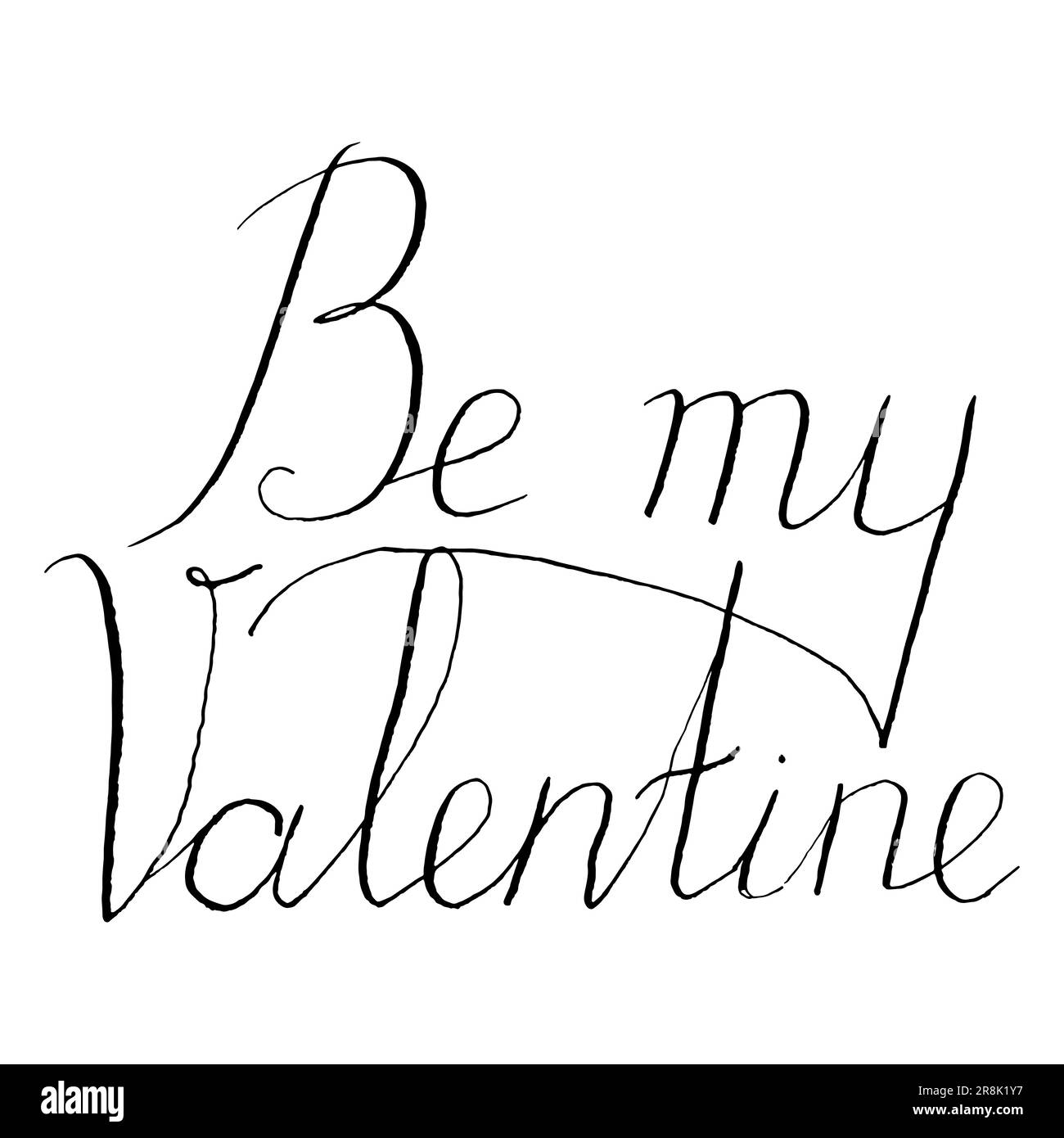Monochrome black and white Be My Valentine lettering typographic vector ...