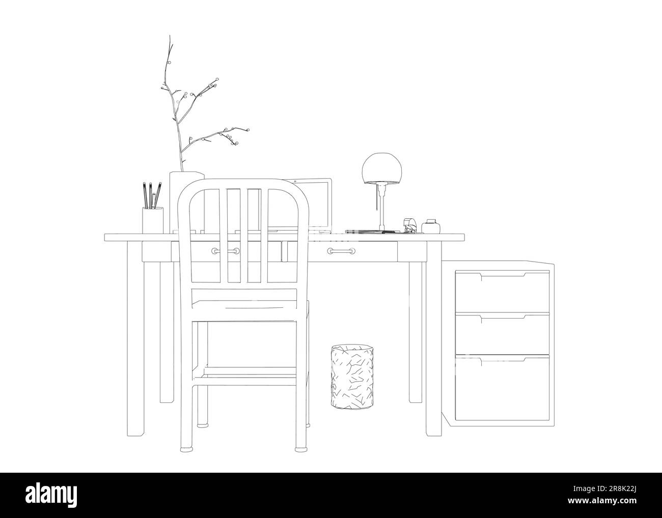 Empty Workplace outline, Desk Chair Computer Workspace Office No People ...