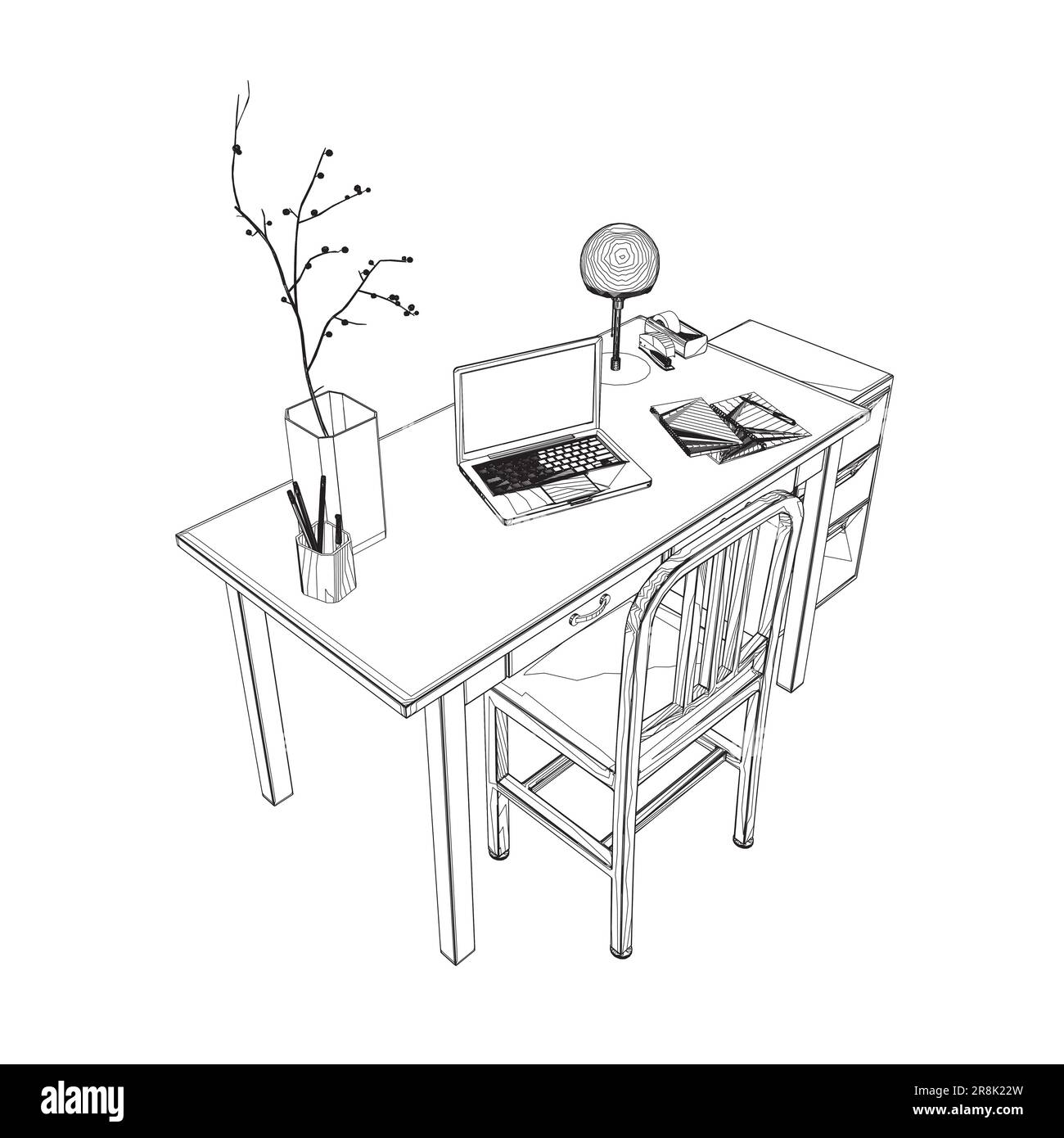 Empty Workplace outline, Desk Chair Computer Workspace Office No People ...