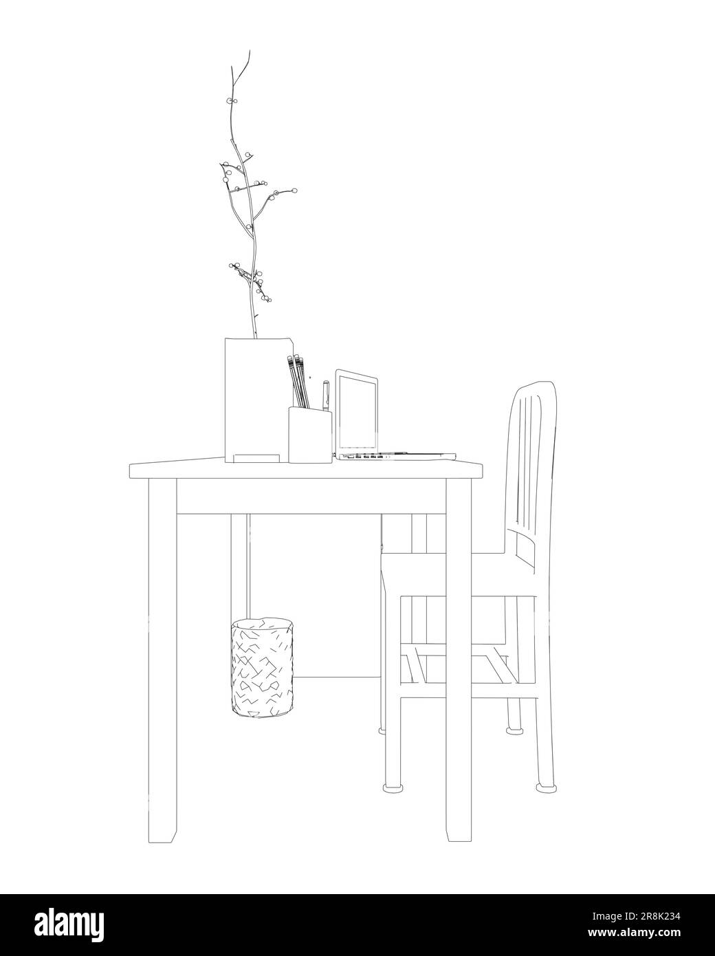 Empty Workplace outline, Desk Chair Computer Workspace Office No People ...