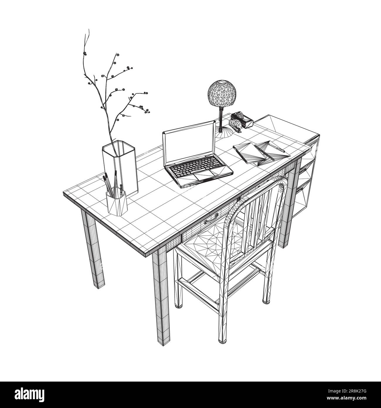 Empty Workplace wireframe, Desk Chair Computer Workspace Office No ...