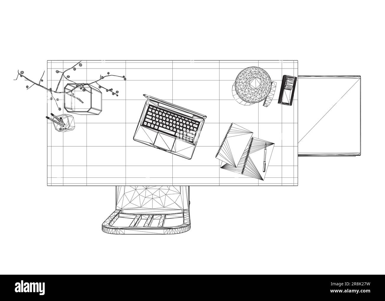 Empty Workplace wireframe, Desk Chair Computer Workspace Office No ...