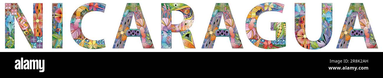 Vector word Nicaragua. Hand-painted art design. Illustration for t ...